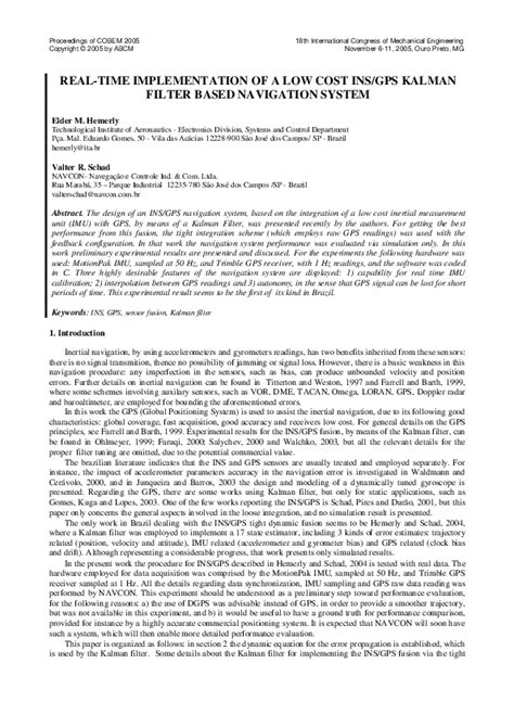 Pdf Real Time Implementation Of A Low Cost Ins Gps Kalman Filter Based Navigation System