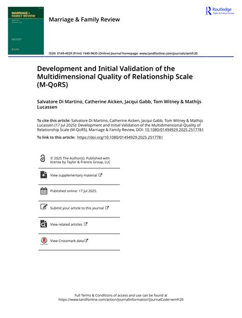 Pdf Development And Initial Validation Of The Multidimensional Quality Of Relationship Scale
