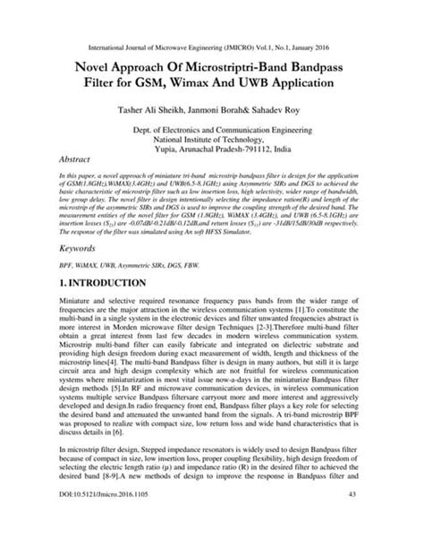Novel Approach Of Microstriptri Band Bandpass Filter For Gsm Wimax And Uwb Application Pdf