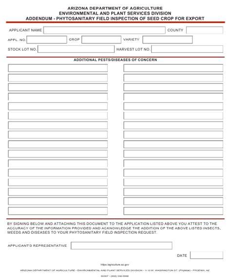 Arizona Addendum Phytosanitary Field Inspection Of Seed Crop For