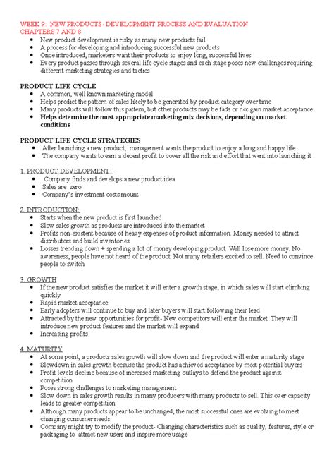 Week 9 Mktg 1001 Lecture Notes Week 9 New Products Development Process And Evaluation