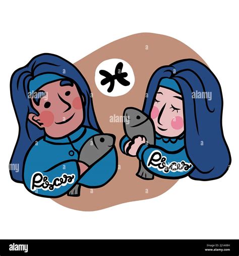 Cute Pisces Horoscope Cartoon Vector Illustration Stock Vector Image