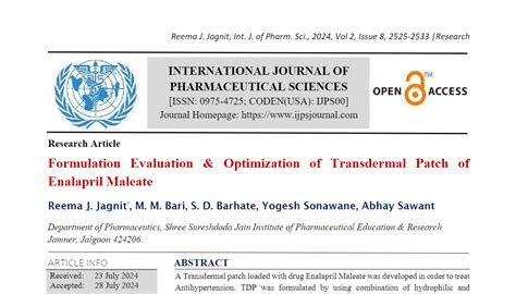 Formulation Evaluation And Optimization Of Transdermal Patch Of Enalapril Maleate
