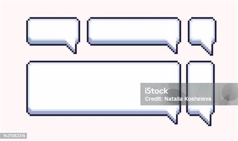 빈 음성 버블 픽셀 아트 세트입니다 기하학적 메시지 셰이프 컬렉션입니다 통신 상자 대화 클라우드 8 비트 스프라이트 대화 풍선 문자 기호에 대한 스톡 벡터 아트 및 기타