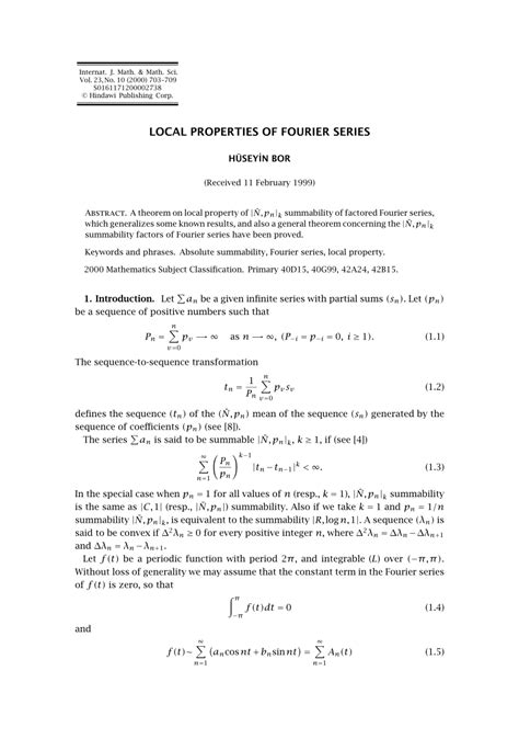 Pdf Local Properties Of Fourier Series