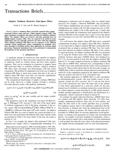 Pdf Adaptive Nonlinear Recursive State Space Filters