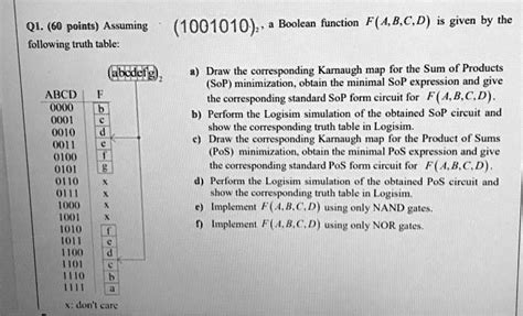 Solved Qi 60 Points Assuming The Following Truth Table A Boolean