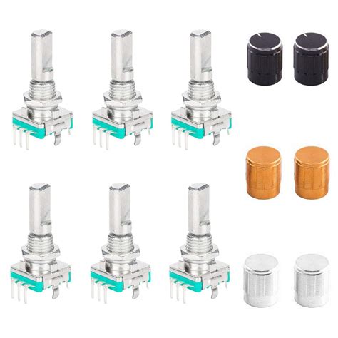 Daoki 6pcs Ec11 Rotary Encoder Code Switch 5pins 20mm Digital Potentiometer Push