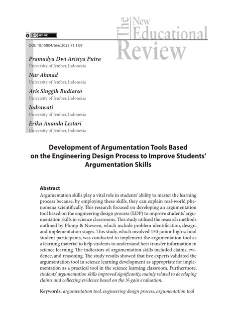 Pdf Development Of Argumentation Tools Based On The Engineering Design Process To Improve