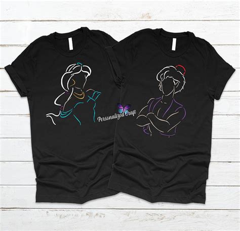 Aladdin And Jasmine Line Art Couples Shirts Disney Wedding Honeymoon