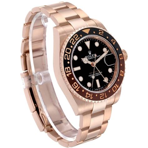 Rolex Gmt Master Ii Black Brown Root Beer Rose Gold Mens Watch 126715