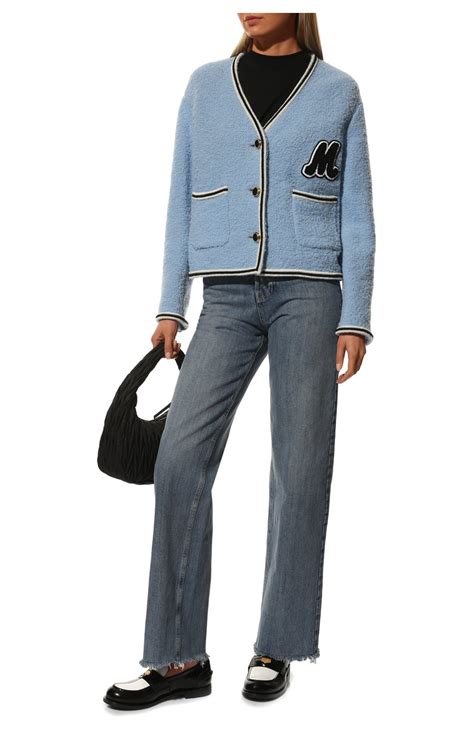 Женские черно белые кожаные лоферы Miu Miu — купить в интернет магазине ЦУМ арт 5d773d Aze