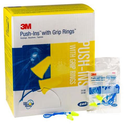 3m™ E A R™ Push Ins™ With Grip Rings Corded Earplugs Poly Bag 318 1009