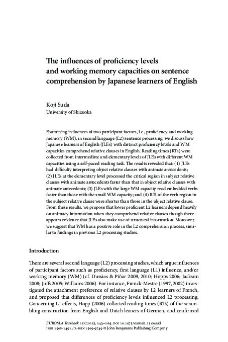 Pdf The Influences Of Proficiency Levels And Working Memory