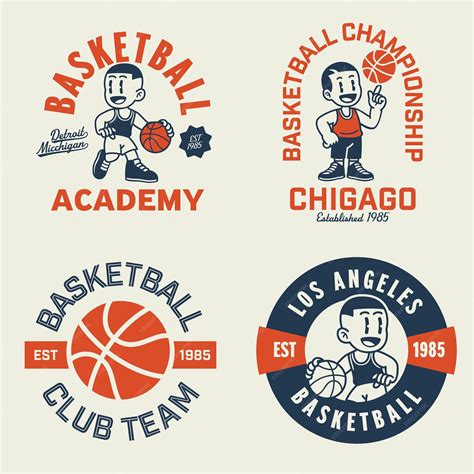 Premium Vector Cute Basketball Logo And Mascot Set In Vintage Retro Style