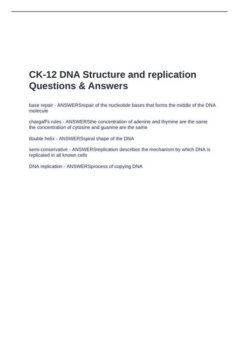 Ck 12 Dna Structure And Replication Questions And Answers Ck 12 Dna
