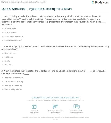 Hypothesis Testing Worksheet With Solutions At Carlos Bell Blog