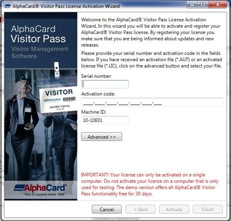 Alphacard Visitor Pass Software Activation Guide Alphacard Technical
