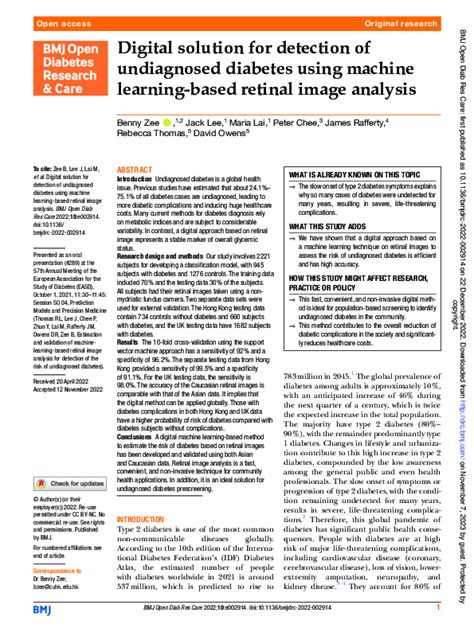Pdf Digital Solution For Detection Of Undiagnosed Diabetes Using Machine Learning Based