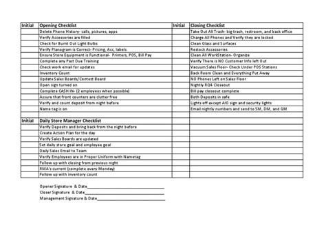 Retail Daily Checklist Pdf