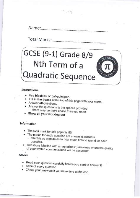Nth Term Of A Quadratic Sequence Solutionspdf 1 Narile 000 000000000