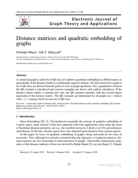 Pdf Distance Matrices And Quadratic Embedding Of Graphs