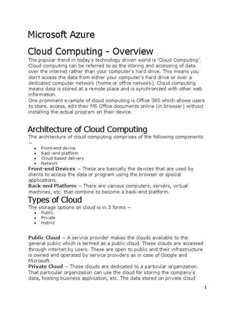 Microsoft Azure Notes Pdf Platform As A Service Cloud Computing