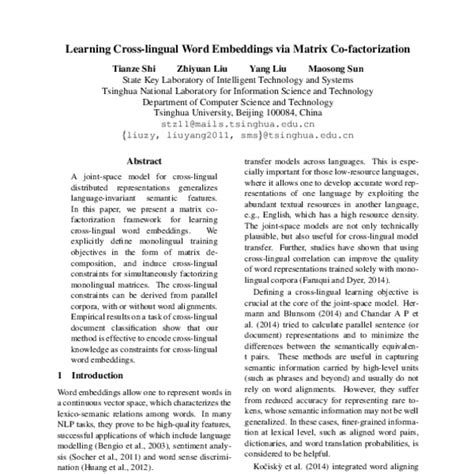 Learning Cross Lingual Word Embeddings Via Matrix Co Factorization Acl Anthology