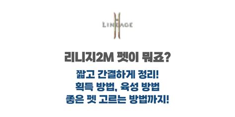 리니지2m 펫 정리 무과금 쌀먹 유저 스펙업 TheGameLocker