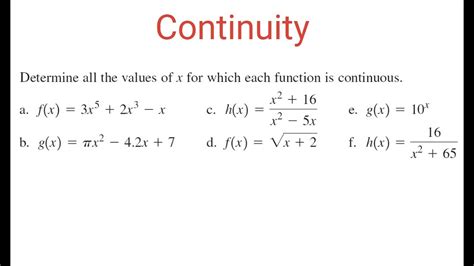 Continuity Finding X Values For Which Functions Are Continuous Youtube