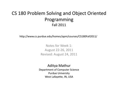 Ppt Cs 180 Problem Solving And Object Oriented Programming Fall 2011