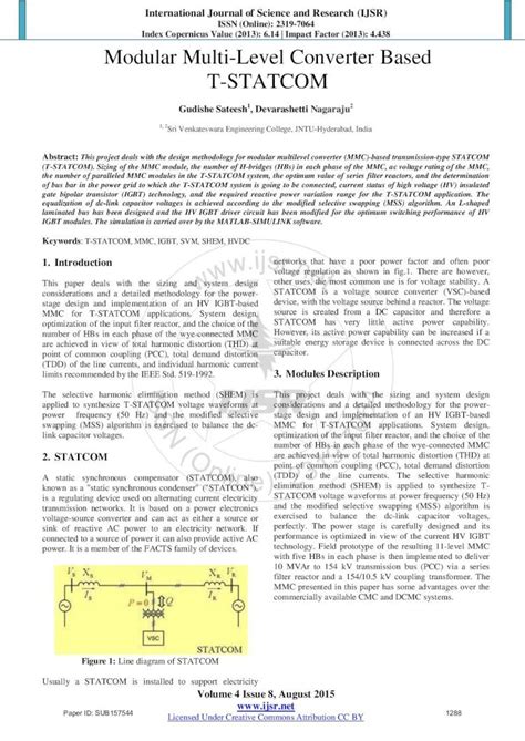 Pdf Modular Multi Level Converter Based T Statcom · Known As A Static Synchronous Condenser