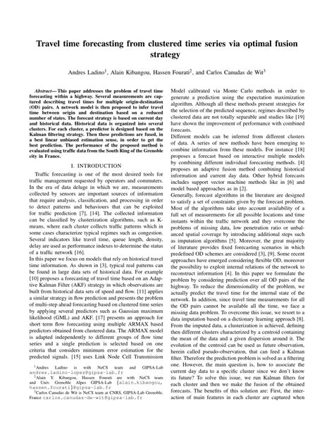 Pdf Travel Time Forecasting From Clustered Time Series Via Optimal Fusion Strategy