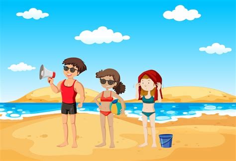 Cena Com Pessoas Na Praia Vetor Grátis