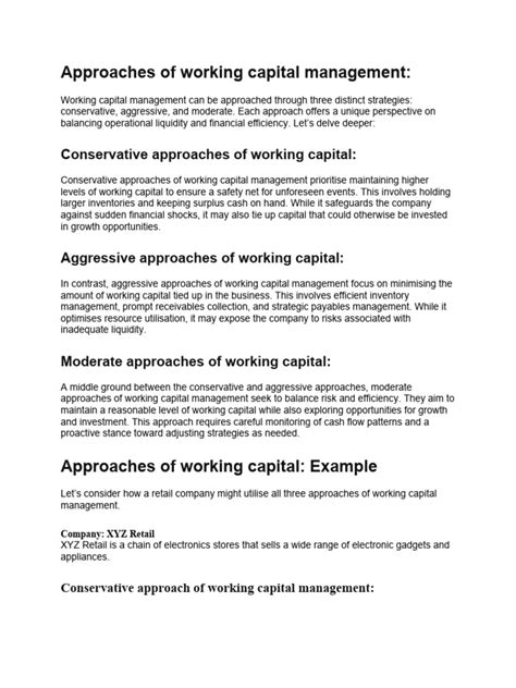 Approaches Of Working Capital Management Pdf Working Capital Inventory