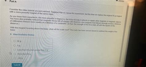 solved part a consider the video tutorial you just watched