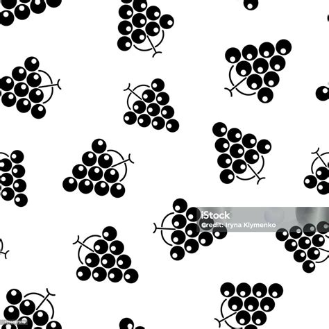 포도 뭉치가있는 완벽한 패턴 흰색 배경에 검은 색 기호 포도 베리 플랫 아이콘입니다 직물 포장지 벽지 포장지에 인쇄를위한 현대적인 디자인 벡터 일러스트 레이 션 검은색에