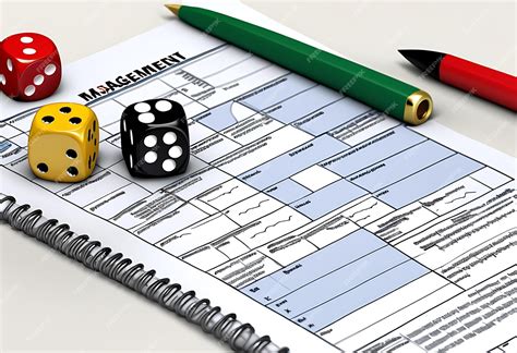 Management Planning And Strategy Worksheet With Dice For Decision