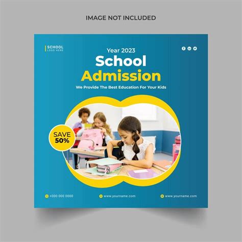 학교 입학 소셜 미디어 게시물 또는 웹 배너 템플릿 프리미엄 벡터