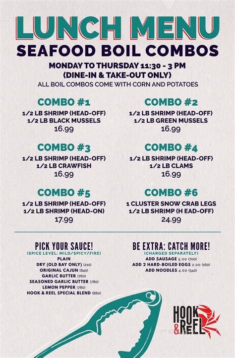 Menu Of Hook And Reel Cajun Seafood And Bar In Jacksonville Nc 28546