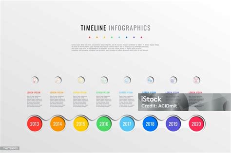 Vetores De Linha Do Tempo Horizontal Do Negócio Com 8 Elementos Redondos Indicação Do Ano E