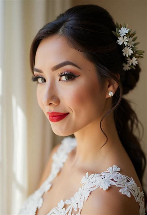 Stunning Wedding Makeup Red Lips Brides Thecharmingbride Com