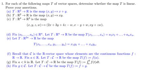 solved for each of the following maps t of vector spaces