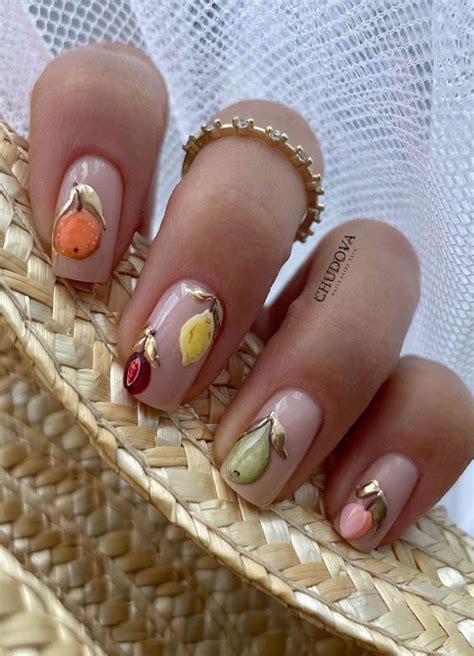 Chic Short Nail Art Designs For Maximum Style Fruity Nails With Gold Accents