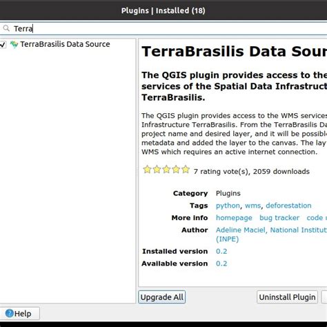 window with information about the plugin installed download