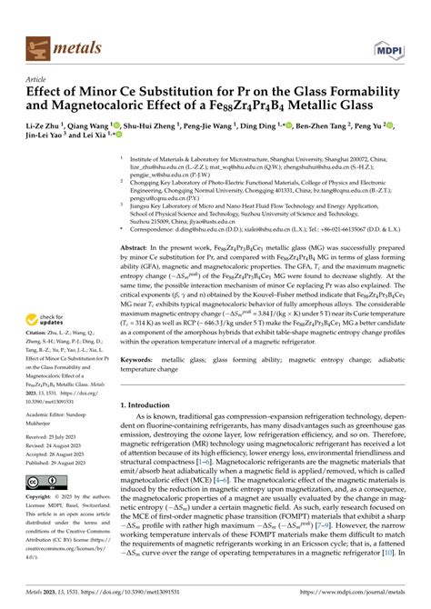 Pdf Effect Of Minor Ce Substitution For Pr On The Glass Formability And Magnetocaloric Effect