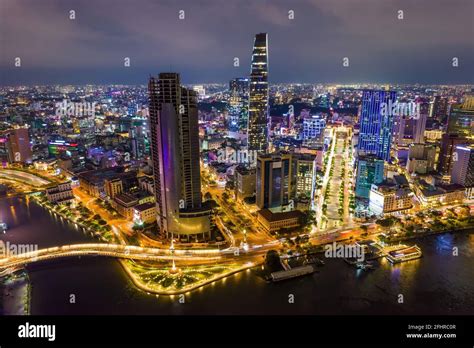 Aerial Panoramic Cityscape View Of Ho Chi Minh City And The River