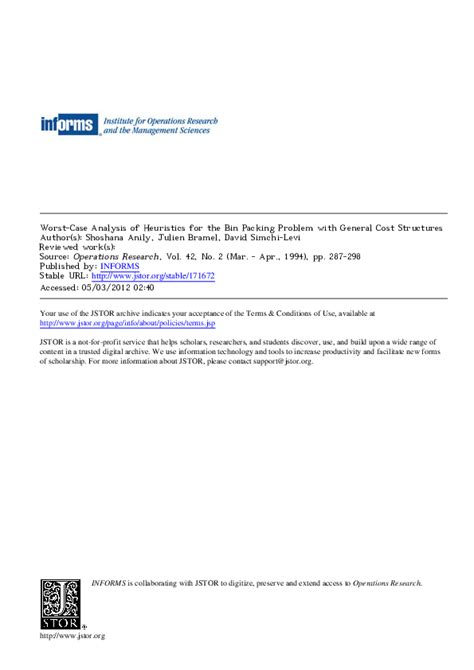 Pdf Worst Case Analysis Of Heuristics For The Bin Packing Problem With General Cost Structures