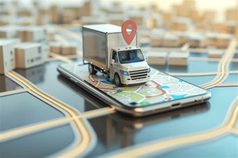 Realtime Delivery Tracking Technology Concept With Moving Vehicle Icon On Smartphone Map