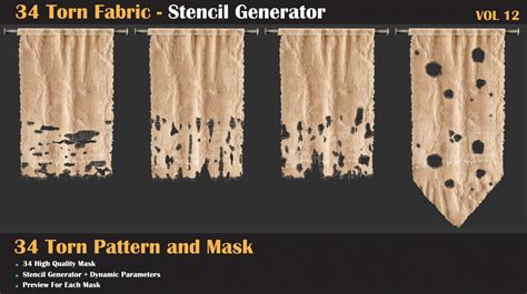 Artstation 34 Torn Fabric Texture Stencil Generator Vol 12
